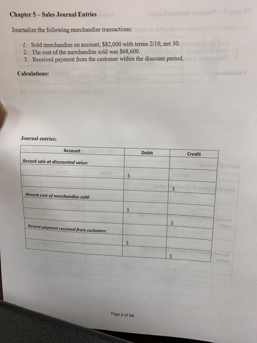 Solved Chapter 5-Sales Journal Entries Journalize the | Chegg.com