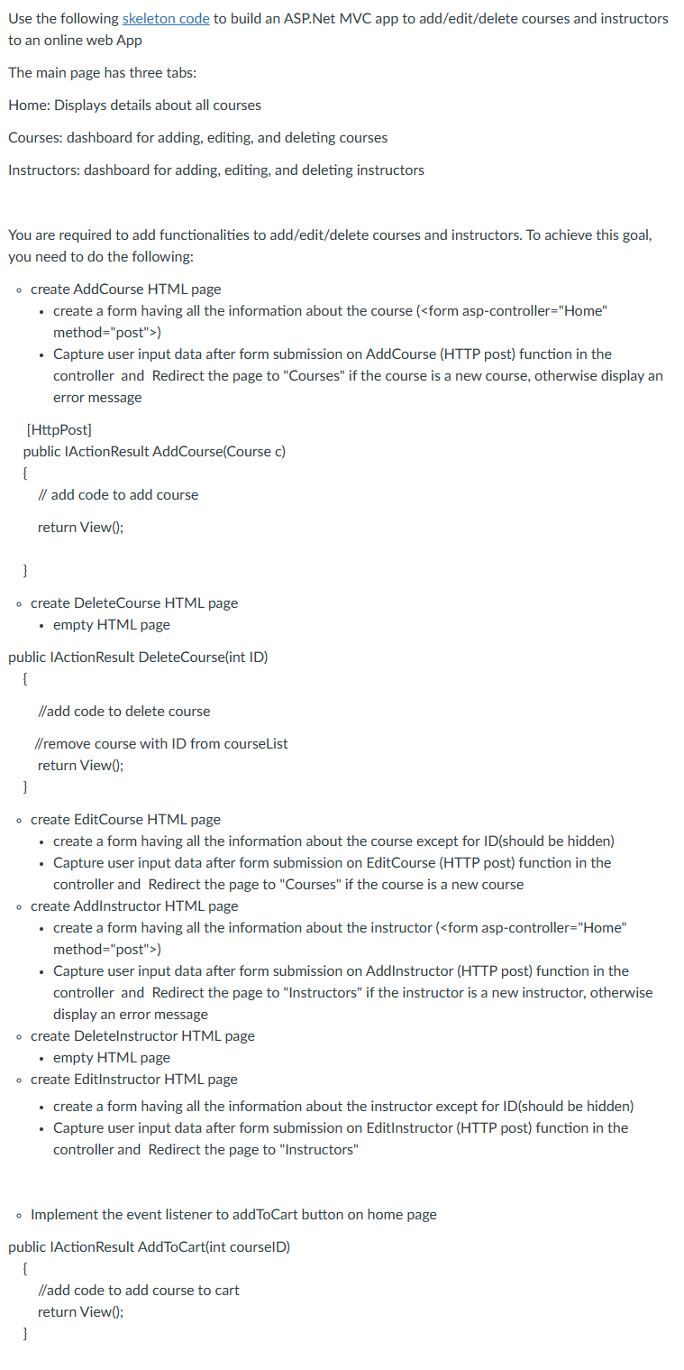 Solved Use the following skeleton code to build an ASP.Net | Chegg.com