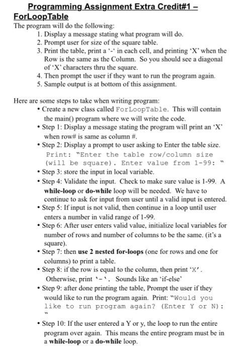 Solved Programming Assignment Extra Credit#1- ForLoopTable | Chegg.com