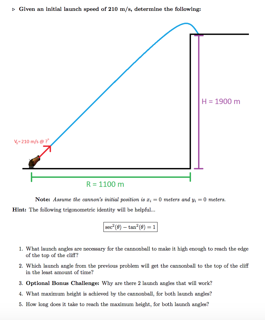 Solved Given an initial launch speed of 210 m/s, determine | Chegg.com