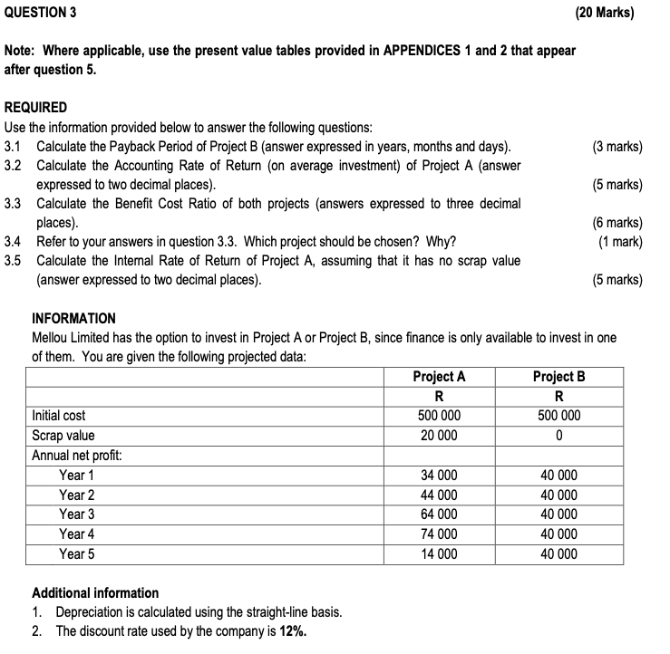 Solved QUESTION 3 Note: Where applicable, use the present | Chegg.com