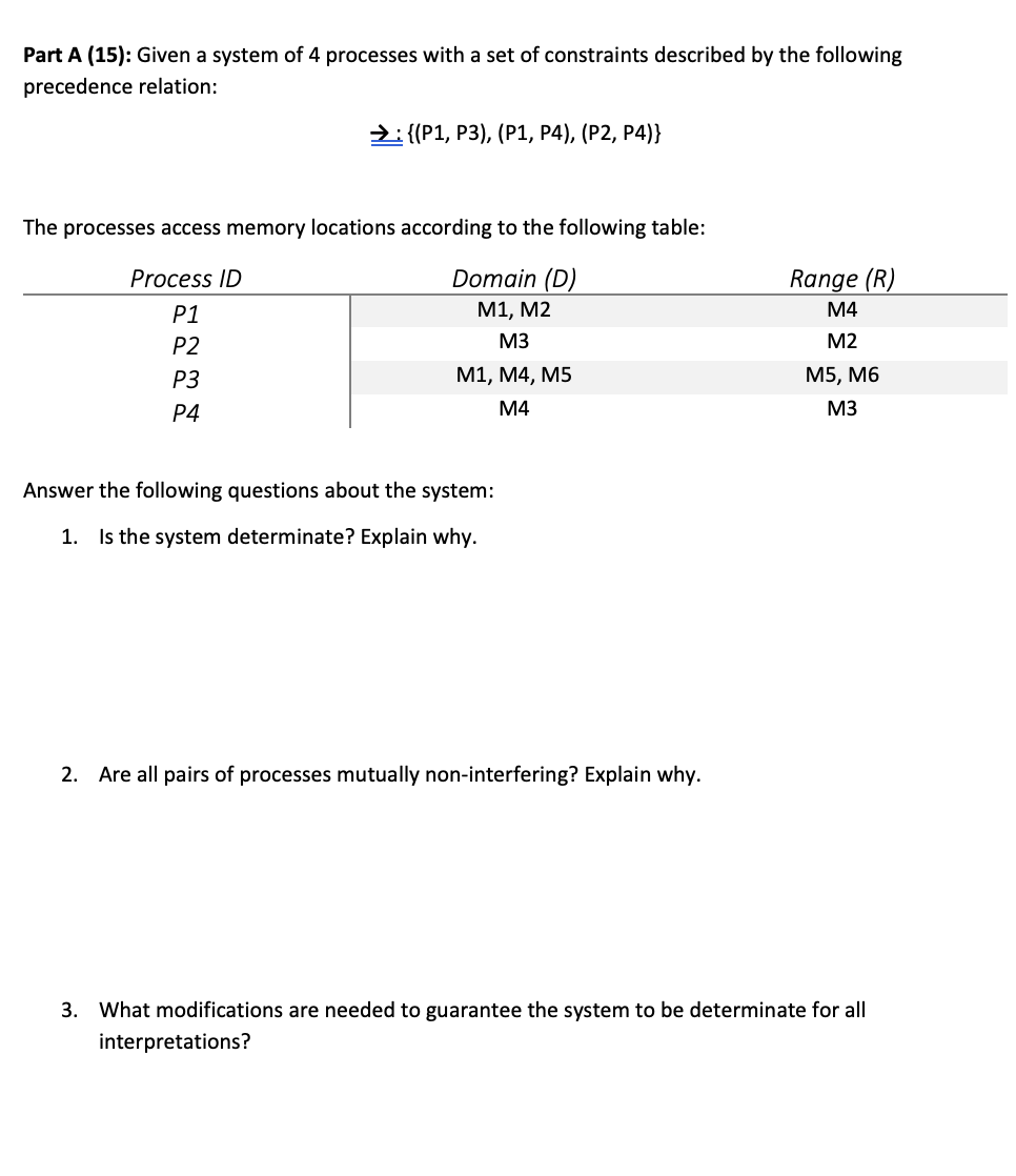 Solved Part A (15): Given a system of 4 processes with a set | Chegg.com