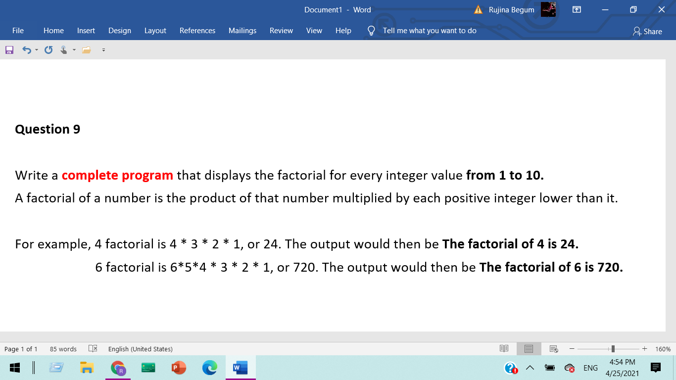 Solved Document1 - Word A Rujina Begum 0 X File Home Insert | Chegg.com