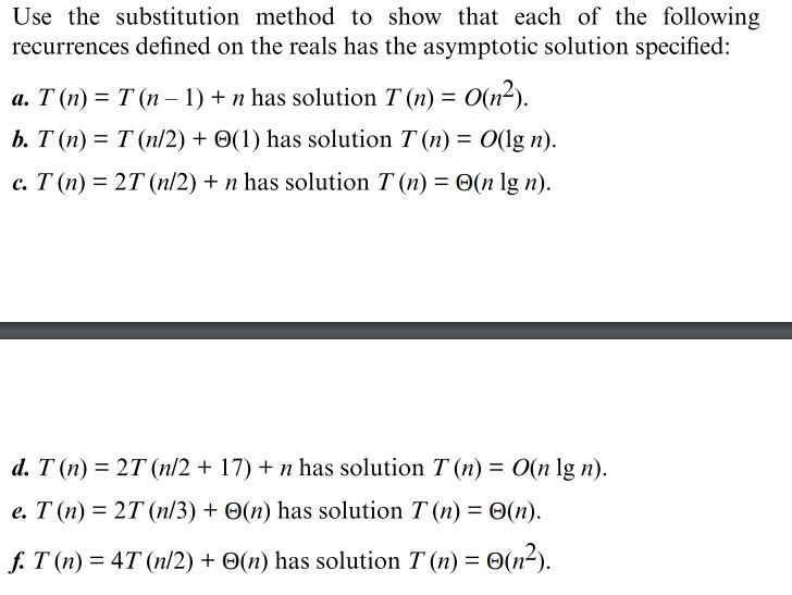 Solved Use the substitution method to show that each of the | Chegg.com