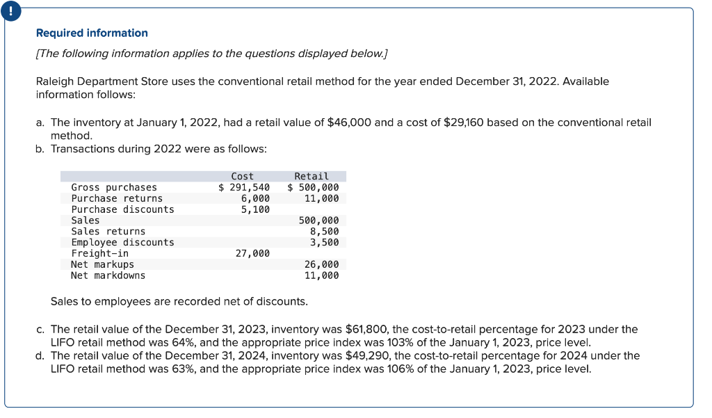 Solved Required information [The following information | Chegg.com