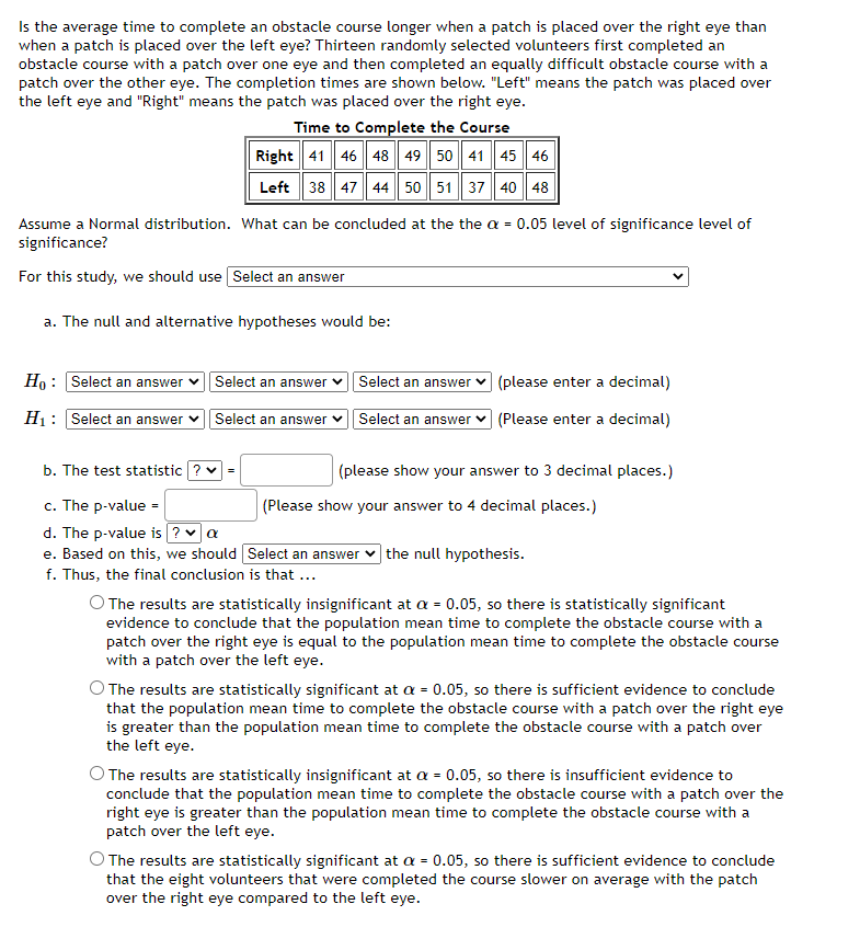 Solved Is the average time to complete an obstacle course | Chegg.com