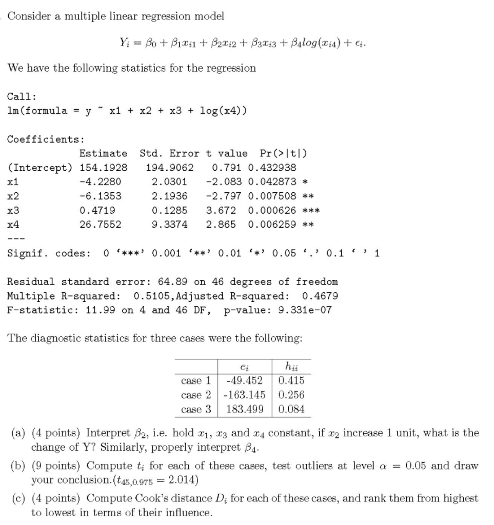 Solved Consider a multiple linear regression model Y; = Bo + | Chegg.com
