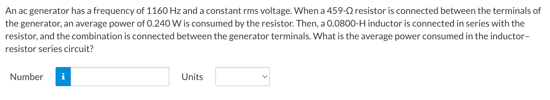 Solved An ac generator has a frequency of 1160 Hz and a | Chegg.com