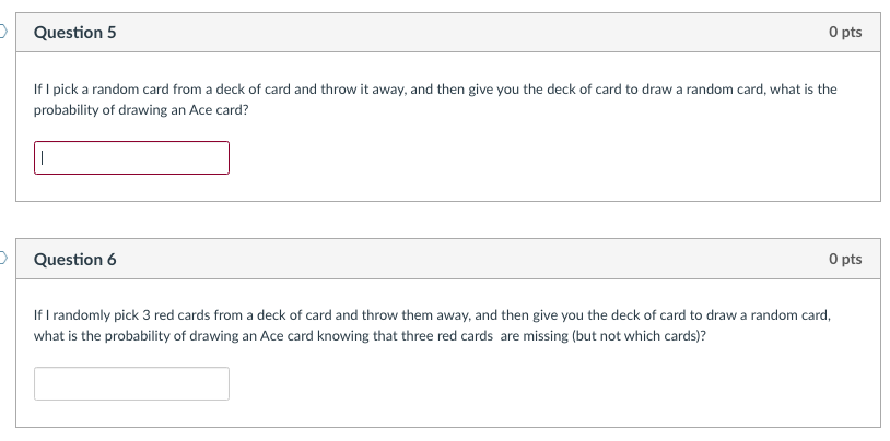Solved Question 5 O pts If I pick a random card from a deck | Chegg.com