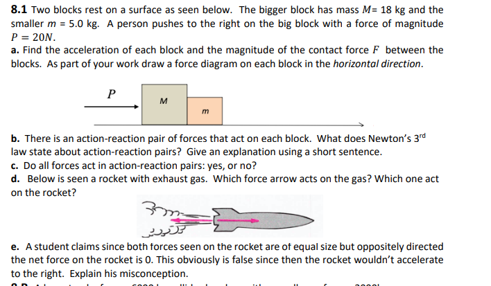 Solved 8.1 Two blocks rest on a surface as seen below. The | Chegg.com