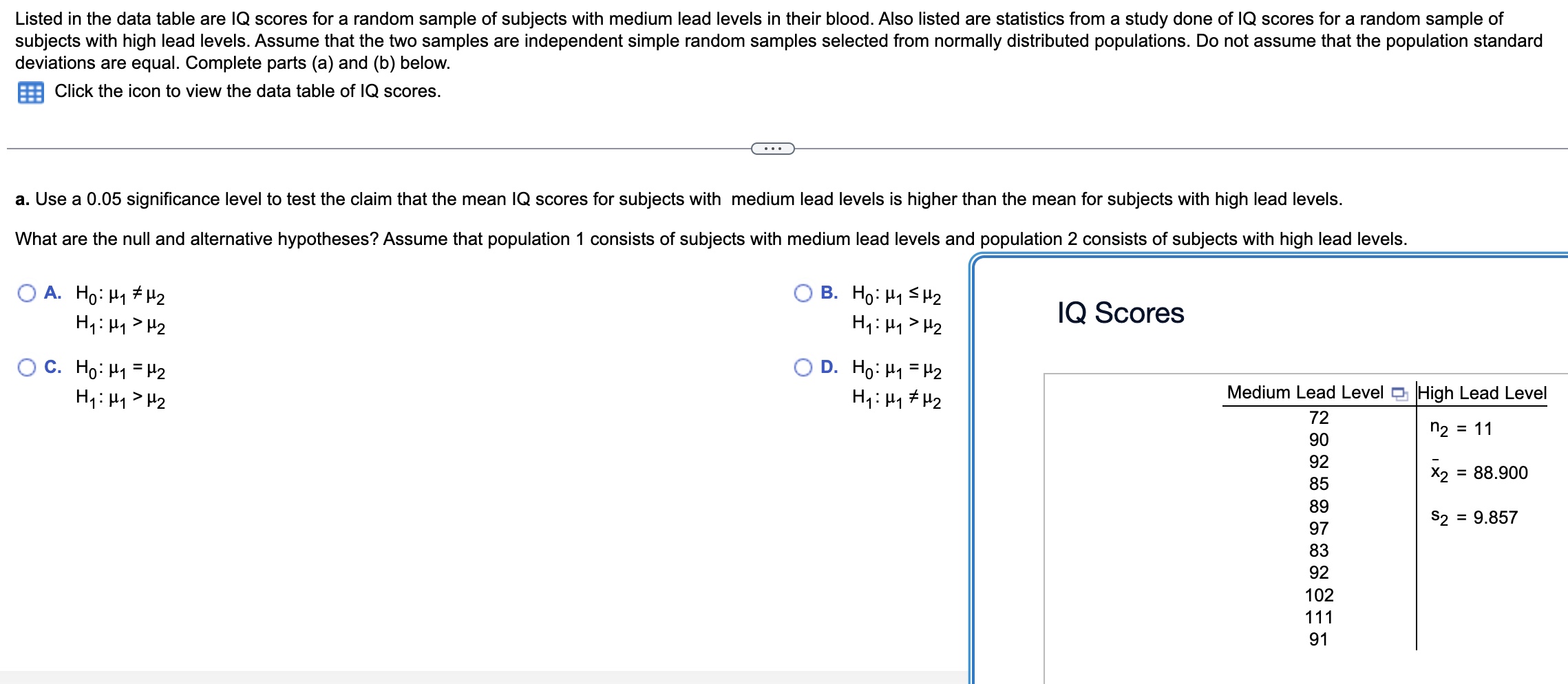 Solved Listed in the data table are IQ scores for a random | Chegg.com