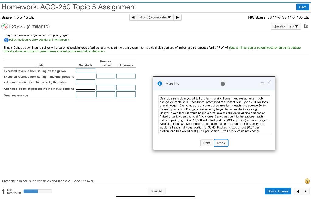 Solved Homework Acc 260 Topic 5 Assignment Save Score 4 5