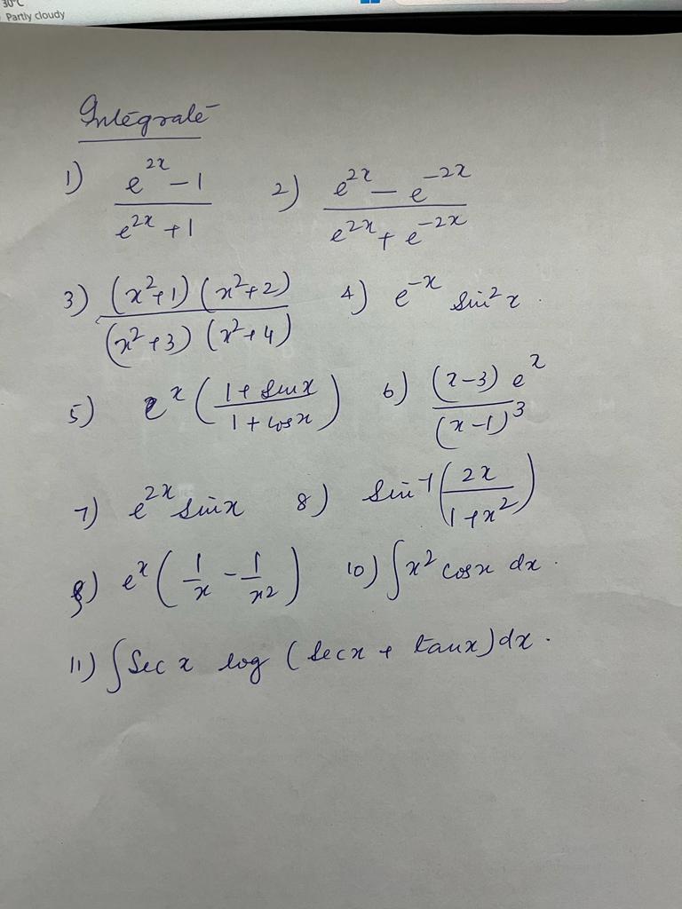 Solved Intégrale 1) e2x+1e2x−1 2) e2x+e−2xe2x−e−2x 3) | Chegg.com