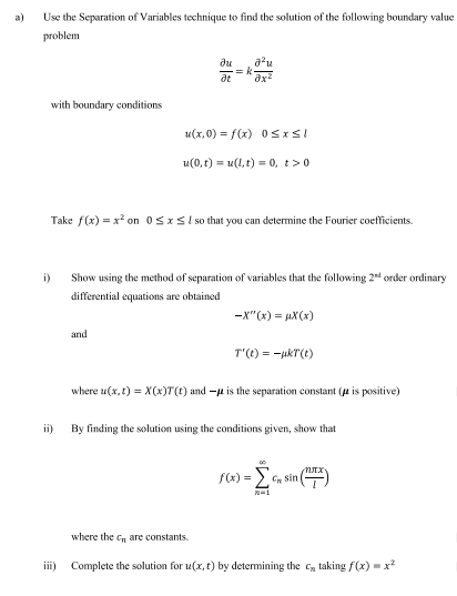 Solved Use the Separation of Variables technique to find the | Chegg.com