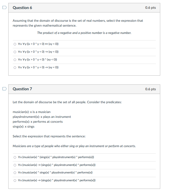 Solved Assuming that the domain of discourse is the set of | Chegg.com