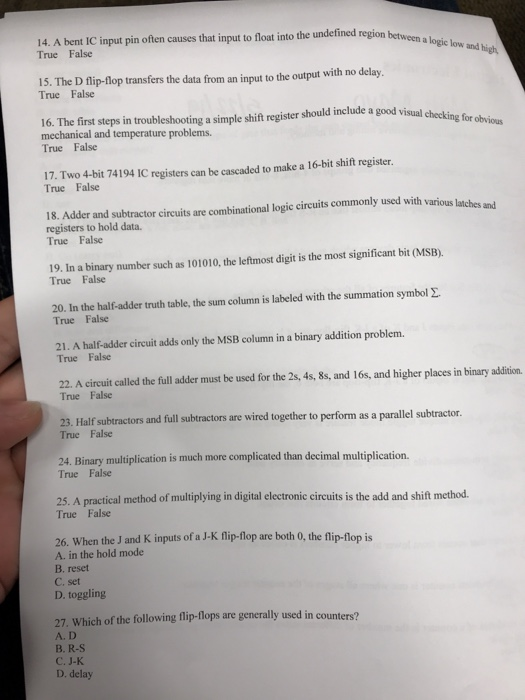 Solved 14. A bent IC input pin often causes that input to | Chegg.com