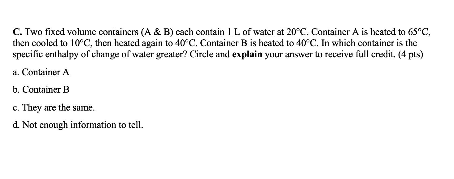 Solved C. Two fixed volume containers (A & B) each contain 1 | Chegg.com