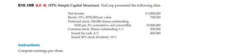 Solved E16.18B (LO 4) (EPS: Simple Capital Structure) NuCorp | Chegg.com
