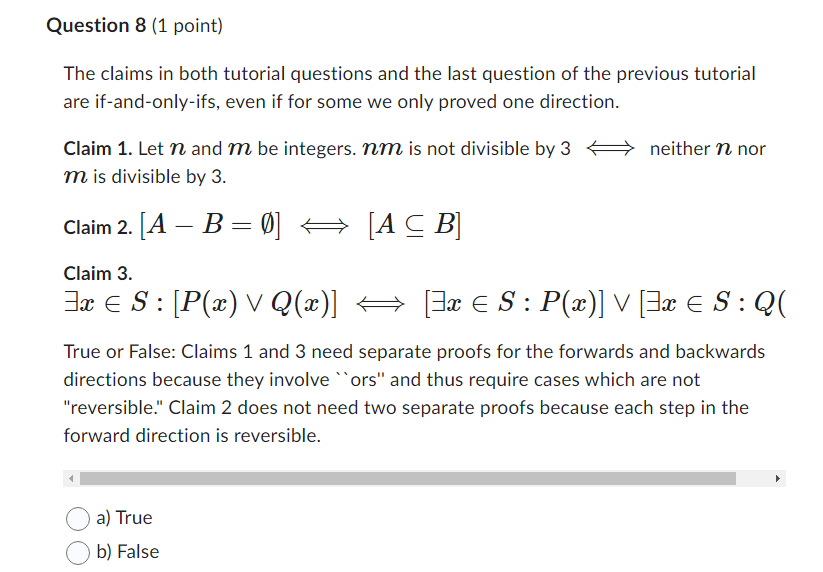Solved The claims in both tutorial questions and the last | Chegg.com