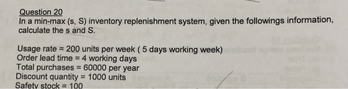 Question 20 In a min-max (s, S) inventory | Chegg.com