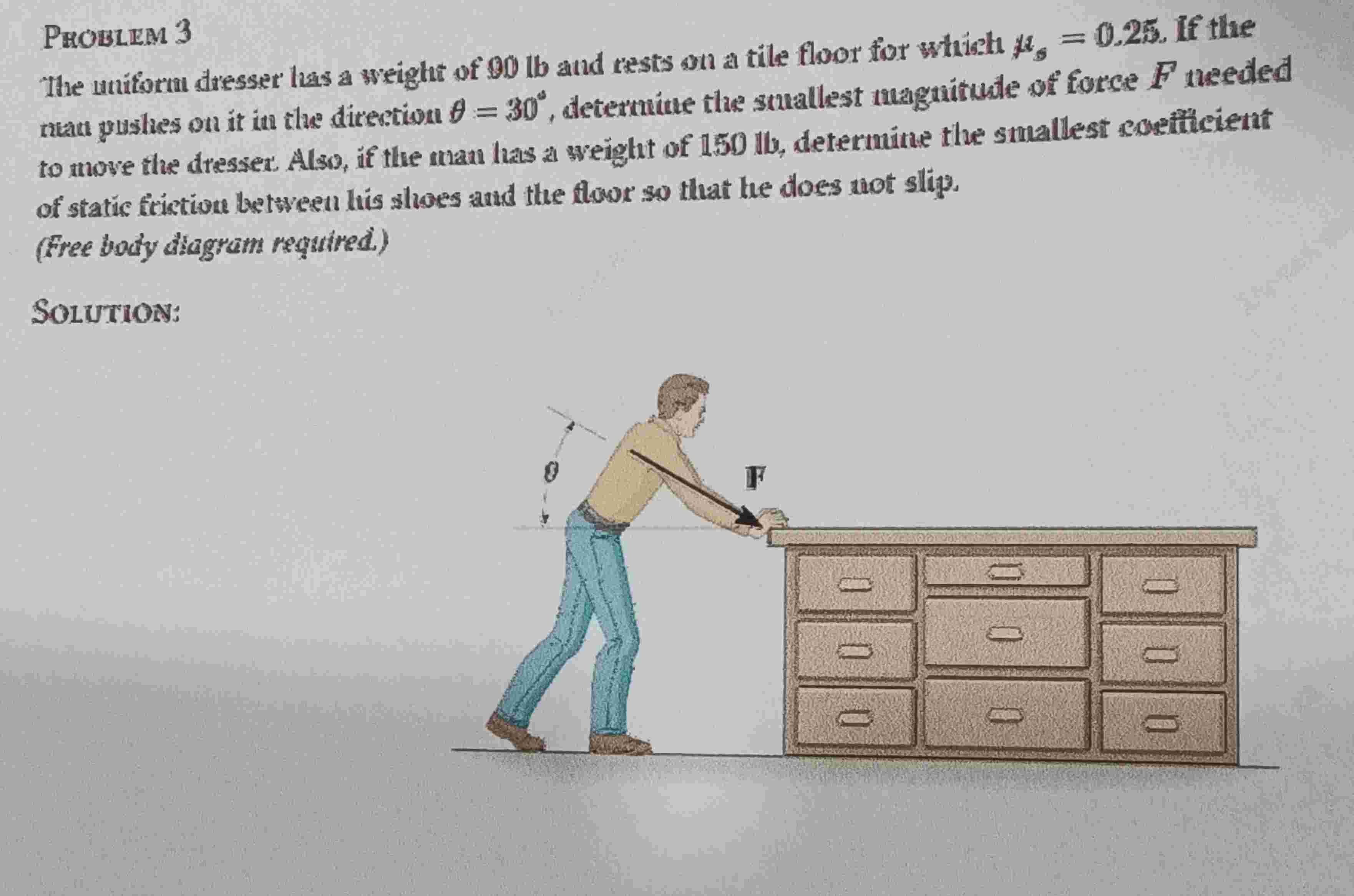 Solved Рноblem 3The uniform dresser has a weight of 00 ﻿lb | Chegg.com
