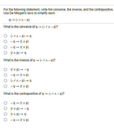 Solved For the following statement, write the converse, the | Chegg.com