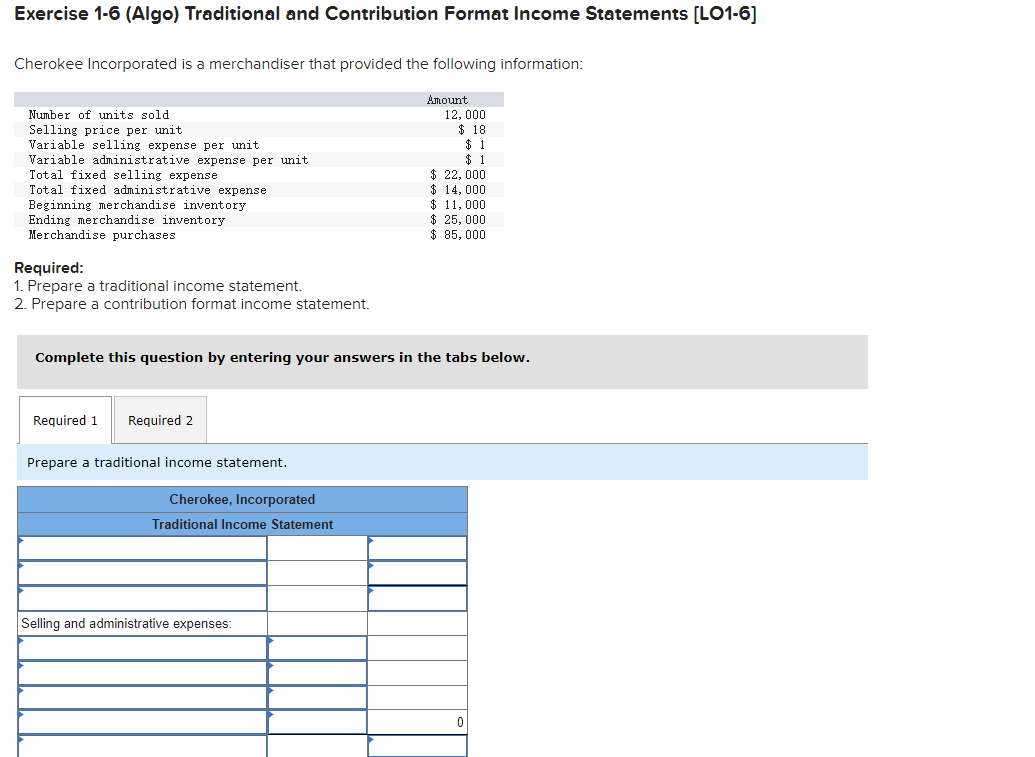 Solved Exercise 1-6 (Algo) Traditional and Contribution | Chegg.com