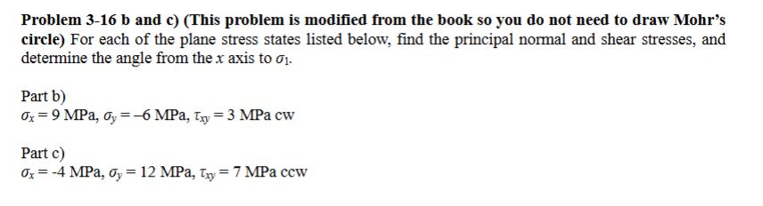 Solved Problem 3-16 b ﻿and cx ﻿axis to σ1.Part | Chegg.com
