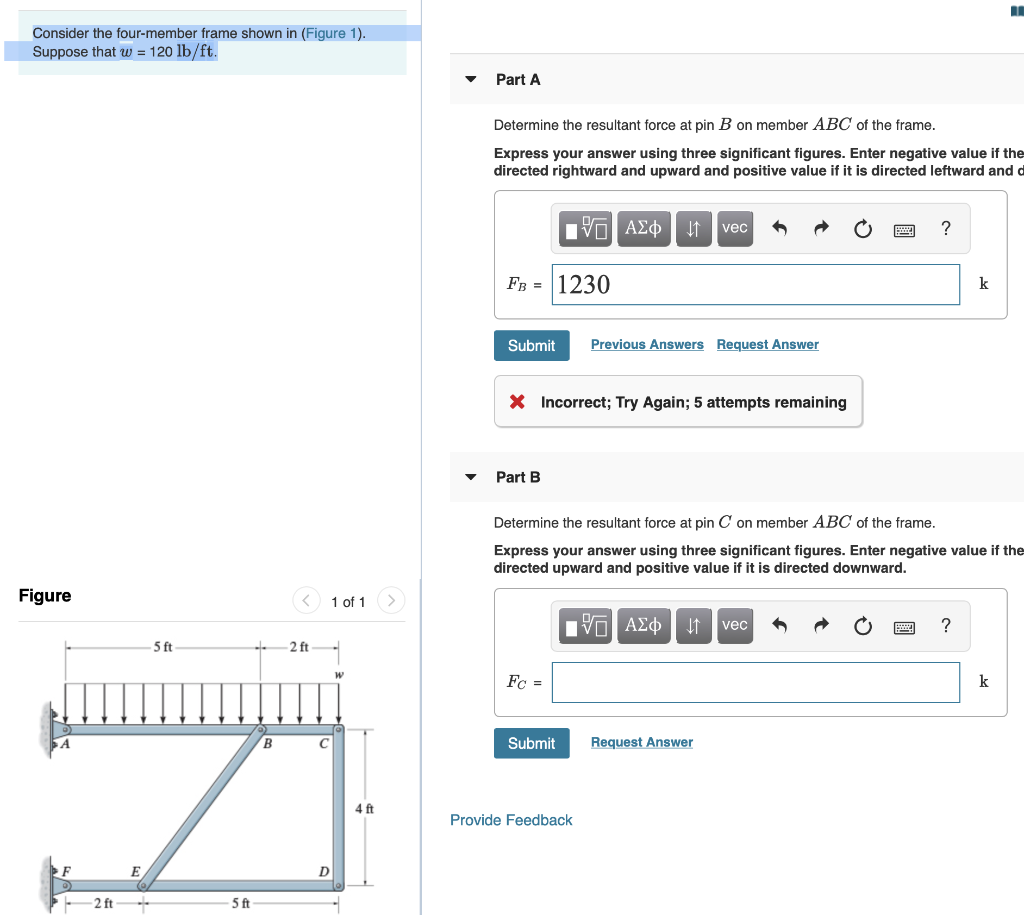 Solved Consider the four-member frame shown in (Figure 1). | Chegg.com