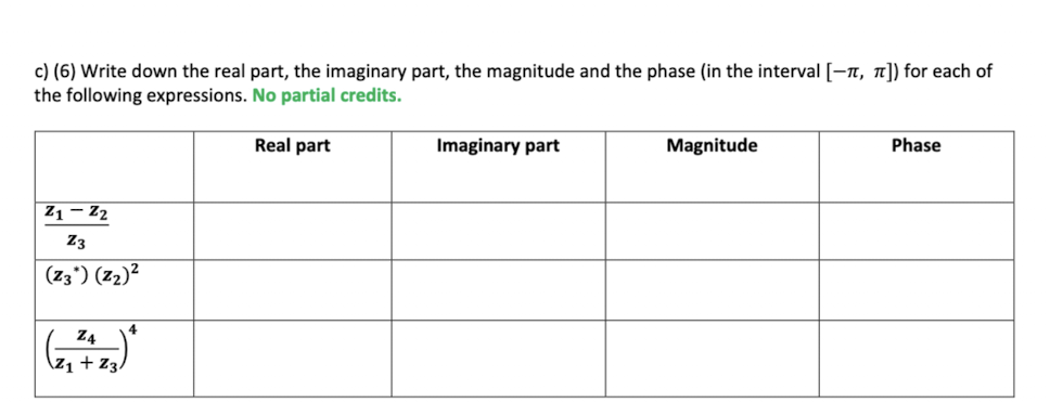 Solved c) (6) ﻿Write down the real part, the imaginary part, | Chegg.com