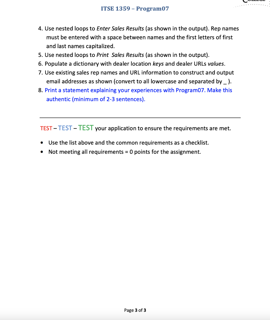 Solved VUSTIN COMMUNITY COLLEGE ITSE 1359 - Program07 | Chegg.com
