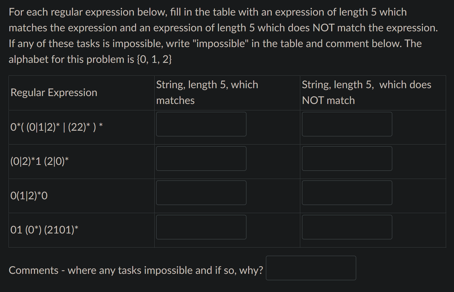 Solved For each regular expression below, fill in the table | Chegg.com
