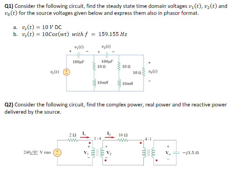 Solved Q1) Consider the following circuit, find the steady | Chegg.com