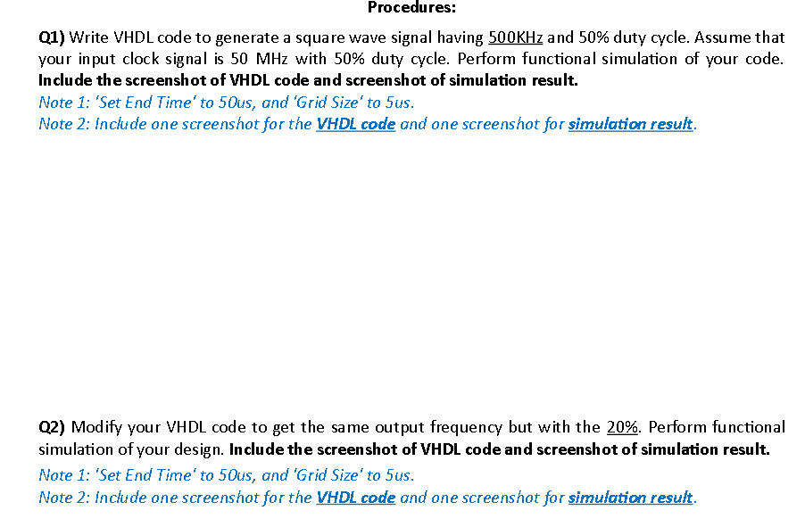 Solved Procedures: Q1) Write VHDL code to generate a square | Chegg.com