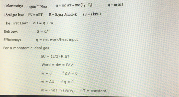 Solved Calorimetry: qpin =-qlost q=mcAT=mc(T-T) Ideal gas | Chegg.com