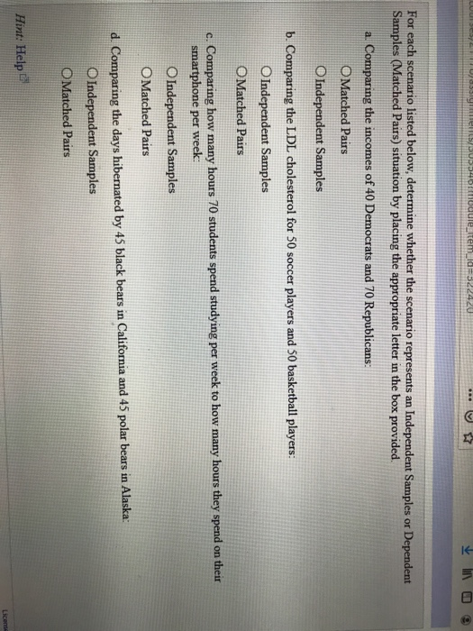 Solved For each scenario listed below, determine whether the | Chegg.com