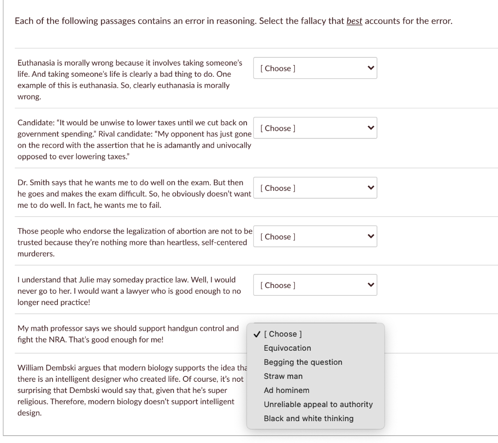 Solved Each of the following passages contains an error in | Chegg.com