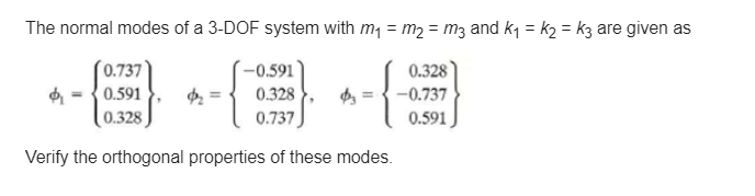 Solved The normal modes of a 3-DOF system with m1 = m2 = m3 | Chegg.com