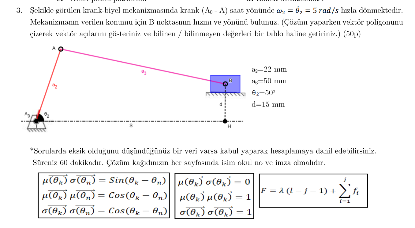 Solved 3. Şekilde görülen krank-biyel mekanizmasında krank | Chegg.com