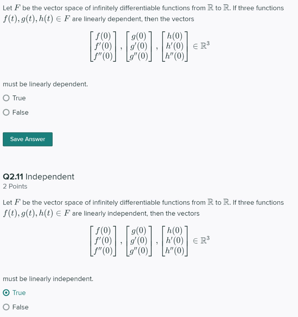 Solved Let F be the vector space of infinitely | Chegg.com
