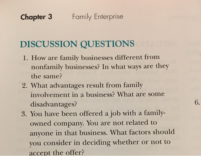Solved Chapter 3 Family Enterprise DISCUSSION QUESTIONS 1. | Chegg.com