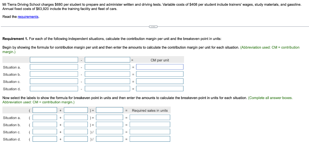 Solved Mi Tierra Driving School charges $680 per student to | Chegg.com