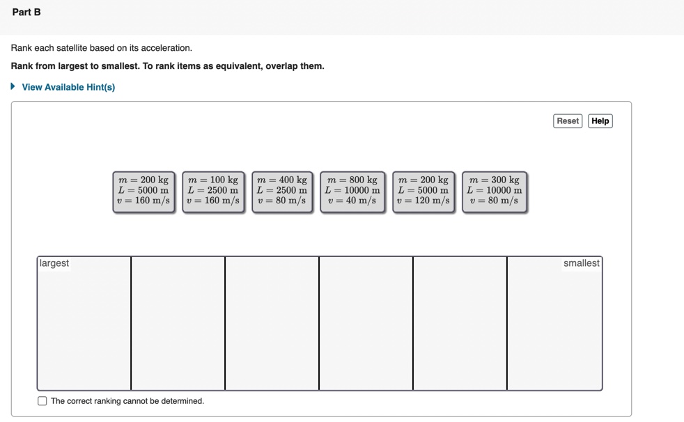 Solved Rank each satellite based on its acceleration. Rank | Chegg.com