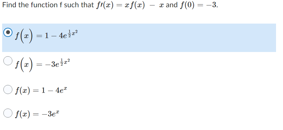 Solved d the function f such that f′(x)=xf(x)−x and f(0)=−3. | Chegg.com