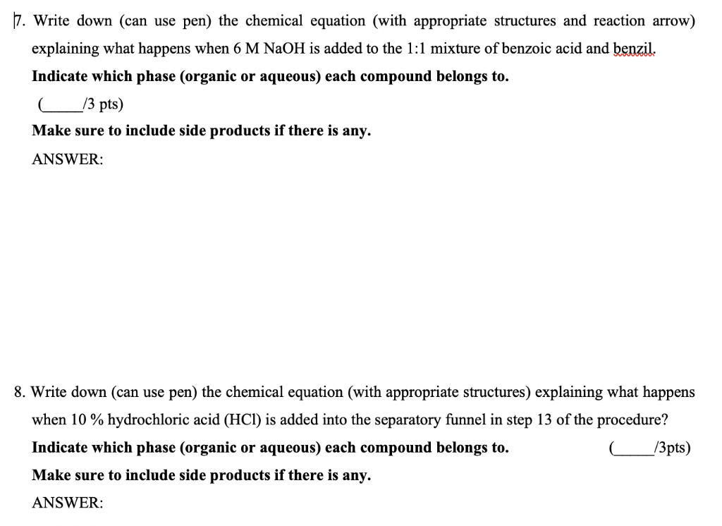 7. Write down (can use pen) the chemical equation | Chegg.com