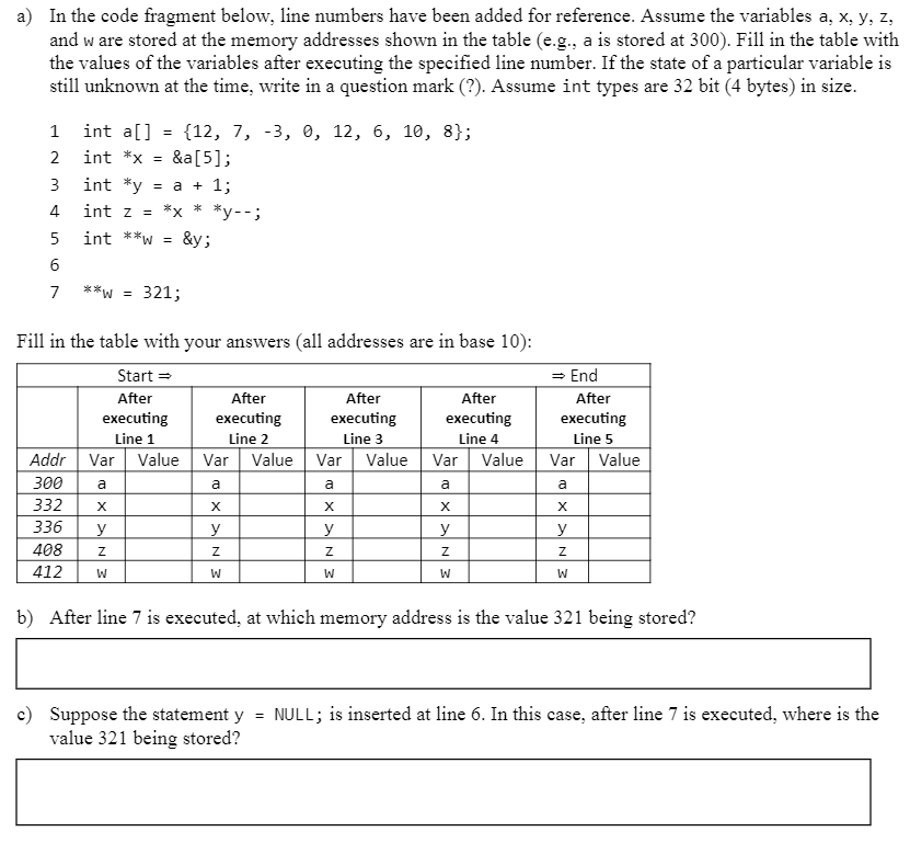 Solved a) In the code fragment below, line numbers have been | Chegg.com