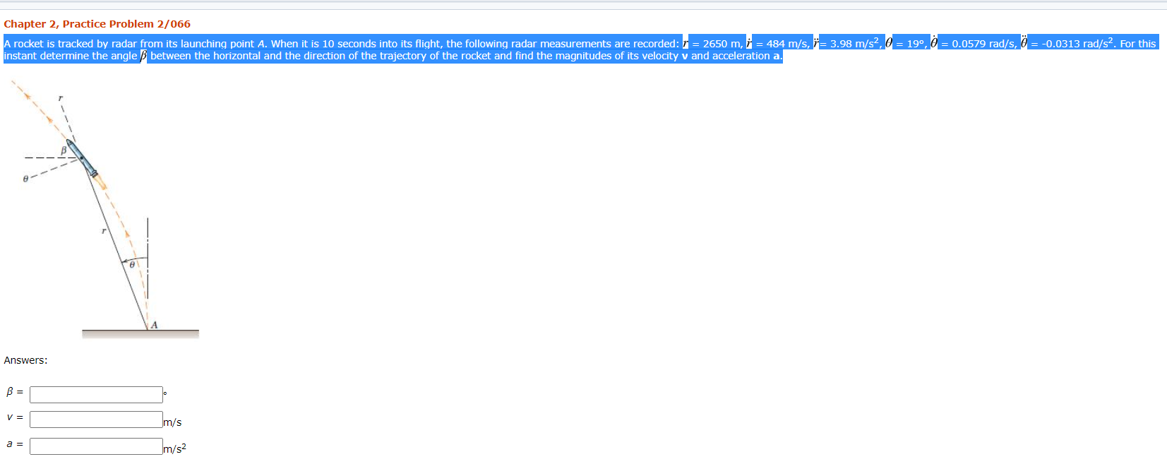 Solved A rocket is tracked by radar from its launching point | Chegg.com