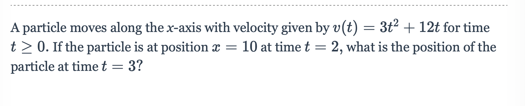 Solved A particle moves along the x-axis with velocity given | Chegg.com