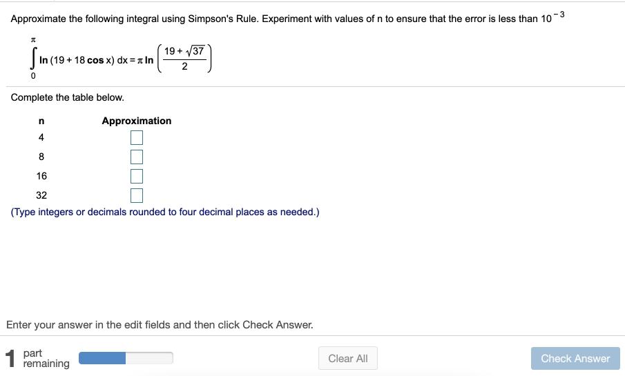 Solved Approximate the following integral using Simpson's | Chegg.com