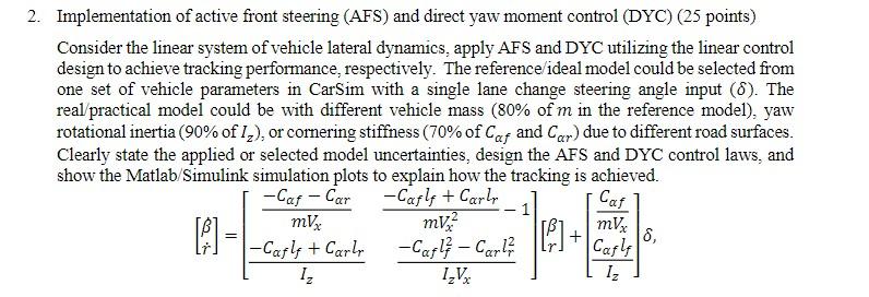 2. Implementation of active front steering (AFS) and | Chegg.com 2. Implementation of active front steering (AFS) and | Chegg.com